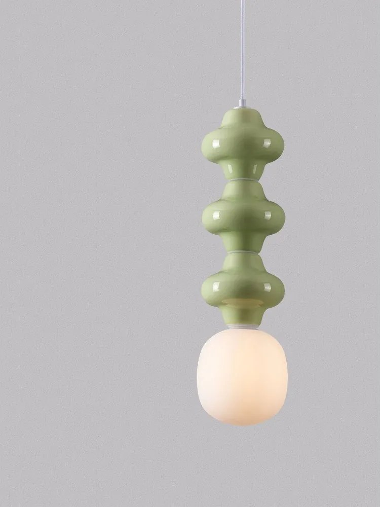 Bílé/světle zelené keramické závěsné svítidlo se skleněným stínidlem ø 18 cm Clio – Nova Luce