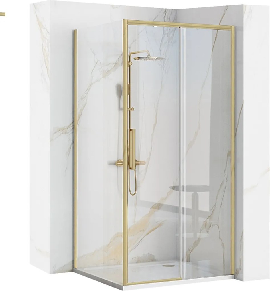 Rea Rapid, pevná stěna pro sprchový kout Rapid 100 x 195 cm, 6mm čiré sklo, zlatý matný profil, REA-K4706