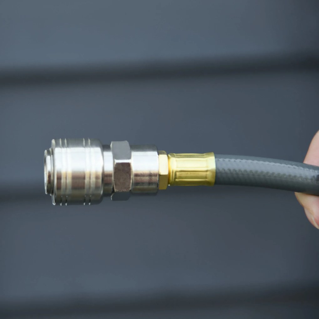 HOMCOM Reels Naviják na Stlačený Vzduch - Hadice: 10m + 0,9m - Vnitřní Průměr 3/8" (9,5mm), 1/4" (6,35mm) BSPT - Automatický Naviják na Šedou Hadici p