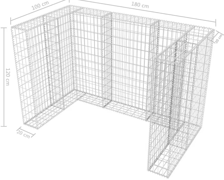 vidaXL Gabionová zástěna pro 2 popelnice ocelová 180 x 100 x 120 cm