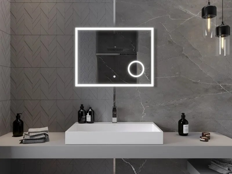 Mexen Kala osvětlené koupelnové zrcadlo s kosmetickým zrcátkem 80 x 60 cm, LED 6000K, proti zamlžení