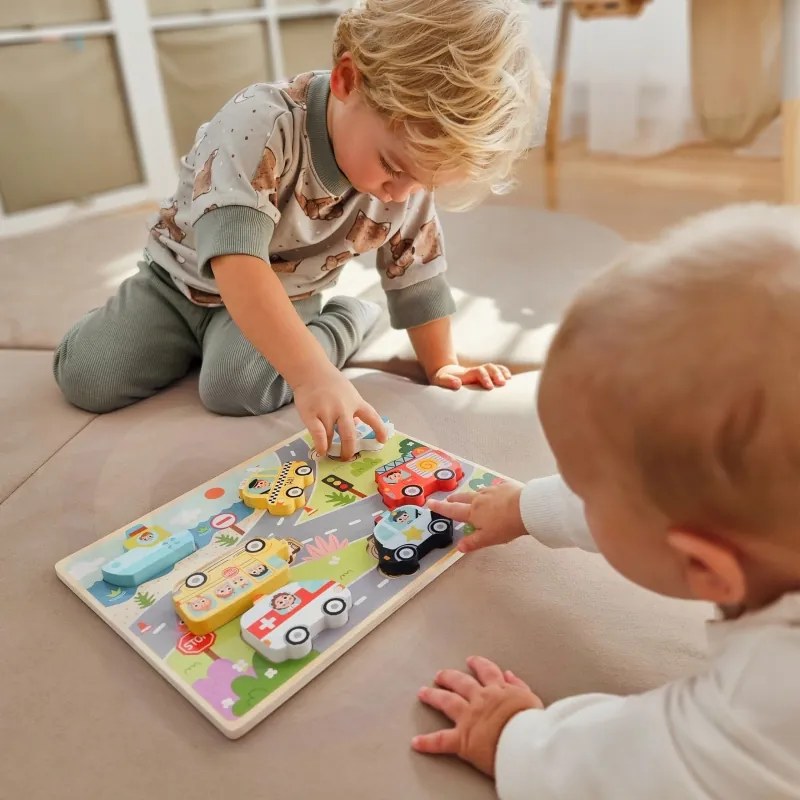 Tooky Toy Dřevěné Montessori puzzle - Auta, Letadlo, Loď
