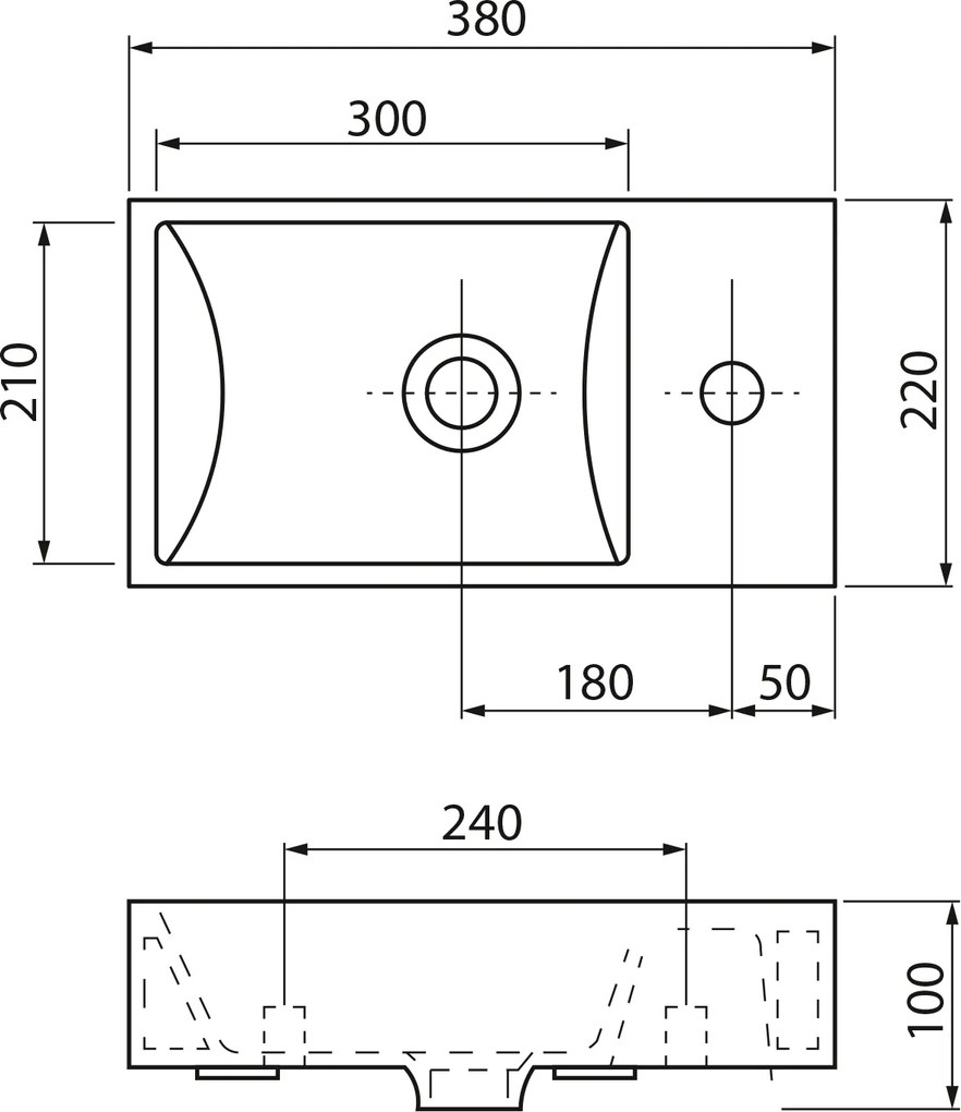 Sapho Marghita keramické umývátko 38 x 22 cm otvor pro baterii vpravo béžová MGT38221