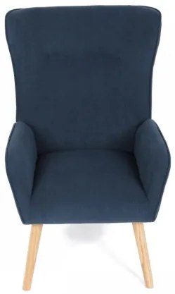 Křeslo ušák modré manšestrová látka dřevěné nohy masiv AK-314 BLUE2