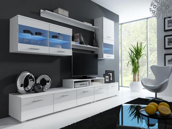 Elegantní obývací stěna LOGO 2C Bílá / Bílý lesk Barevné osvětlení LED: RGB +820Kč