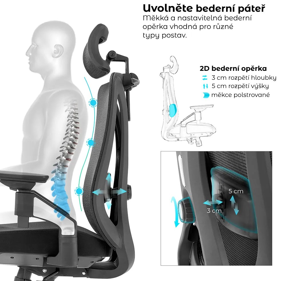 Kancelářská ergonomická židle VERTE X — černá, nosnost 150 kg Kupžidle
