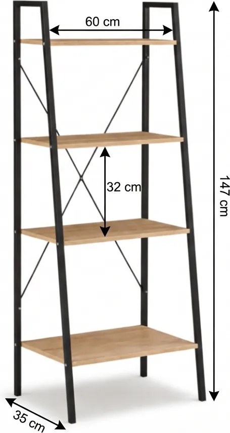 Knihovna TAYLOR SONOMA 4 police 147x60 cm, dub sonoma