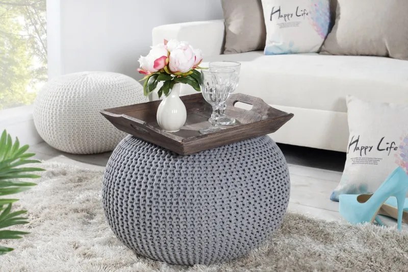 Pouf Leeds 50cm šeda pletená židle