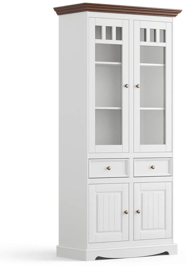 Bílý nábytek Vitrína Belluno Elegante, 2d, dekor bílá | ořech, masiv, borovice