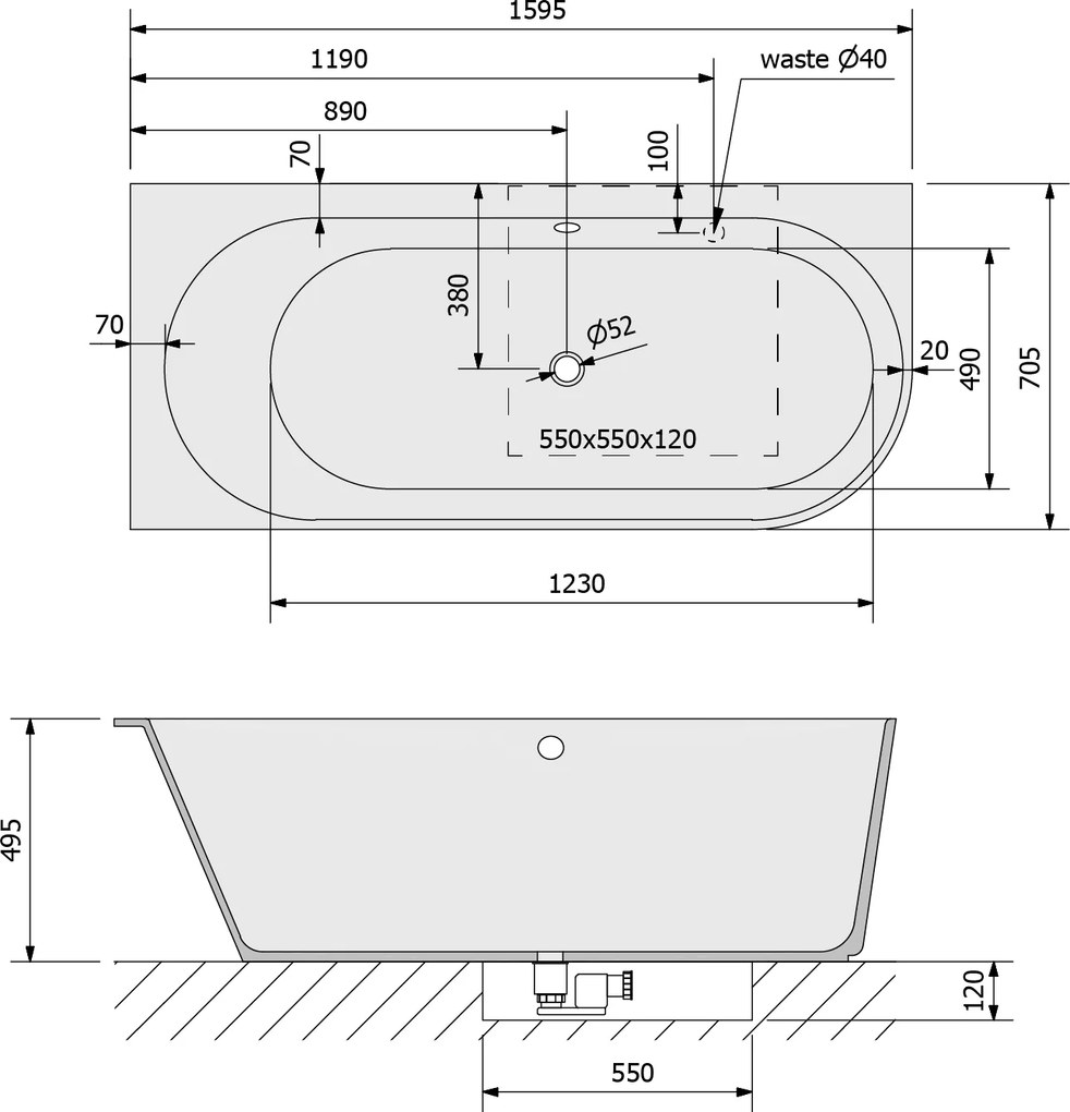Polysan Sussi L vana rohová stojící 160 x 70 cm levá litý mramor bílá béžová mat 90191L.82