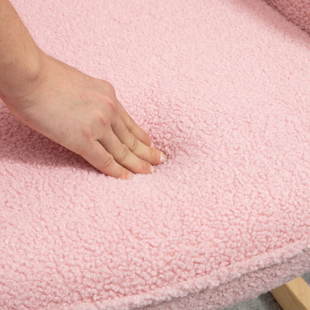 HOMCOM Houpací křeslo Akcentní křeslo Relaxační křeslo do obývacího pokoje, do 120 kg, imitace jehněčí kůže, růžové