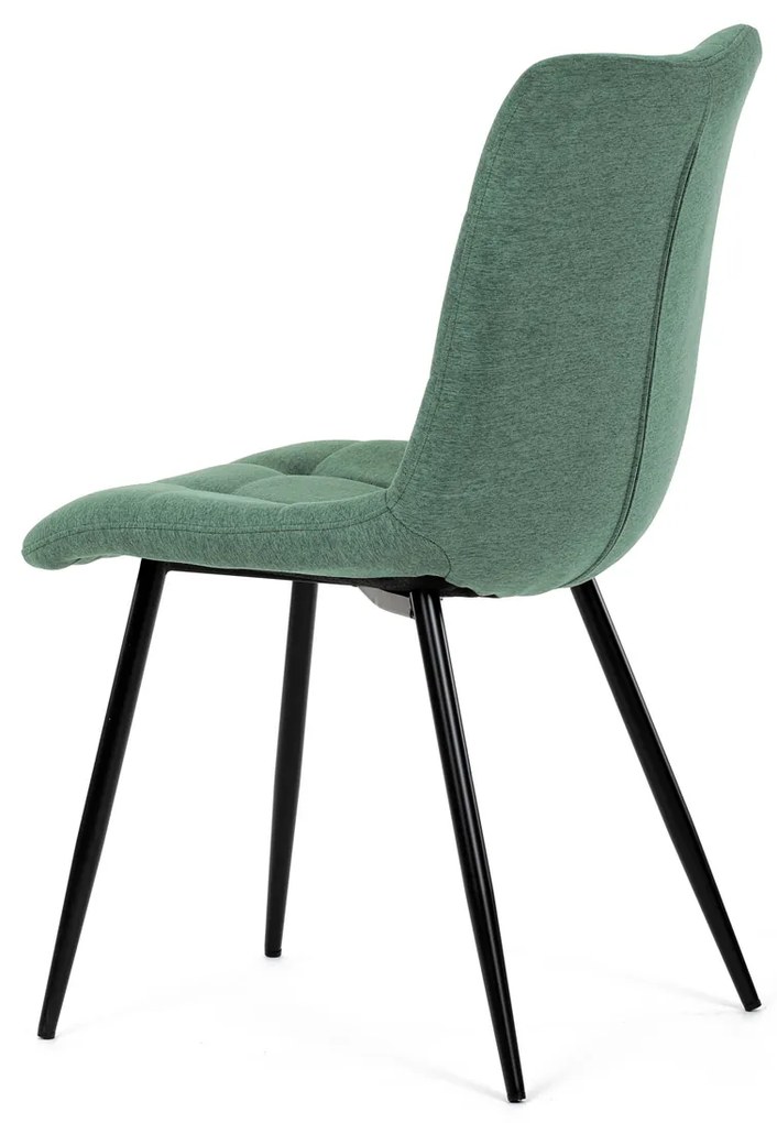 Židle jídelní, zelená látka, černé kovové nohy