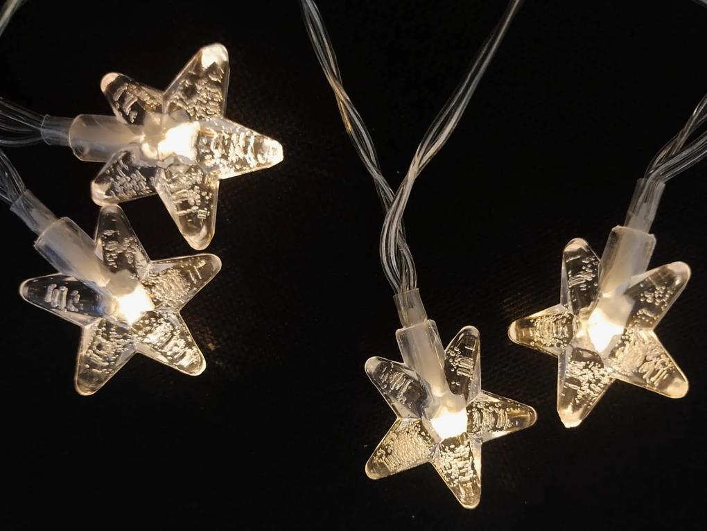 Vánoční LED světelný řetěz s hvězdičkami, teplá bílá, 2m, na baterie