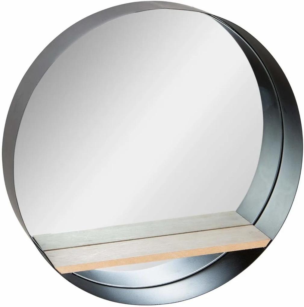 Závěsné zrcadlo v rámu, moderní zrcadlo s dřevěnou poličkou na maličkosti