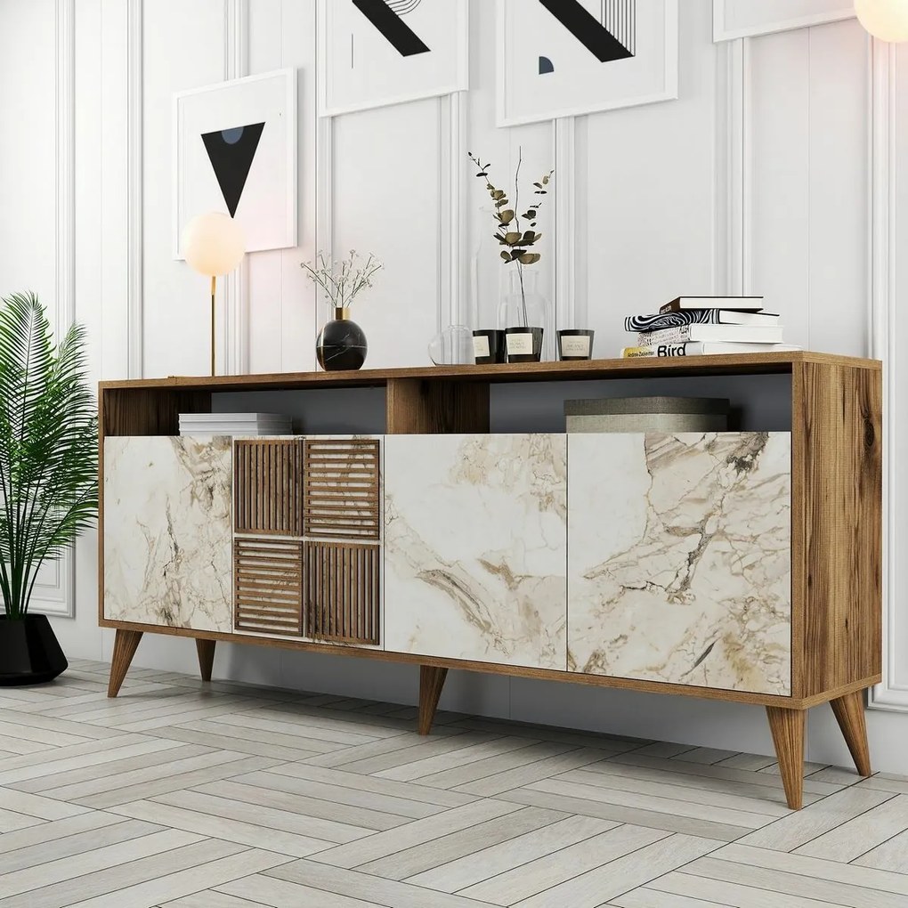 Skříňka Milan 2 Walnut and White Marble