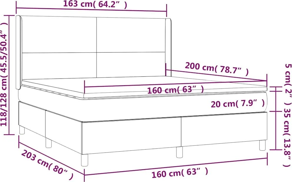 Box spring postel s matrací tmavě šedá 160x200 cm samet 3132568