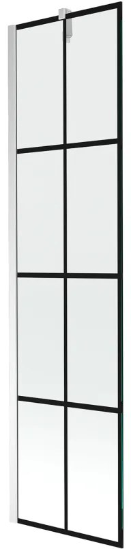 Mexen Next, vanová zástěna 1-křídlová 50 x 150 cm, fixní křídlo, 6 mm čiré sklo s černým vzorem, chromový profil, 895-050-000-00-77-01