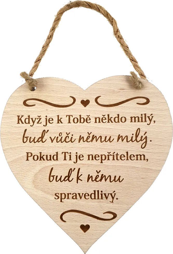 AMADEA Dřevěné srdce s textem Když je k Tobě někdo...., masivní dřevo, 16 x 15 cm