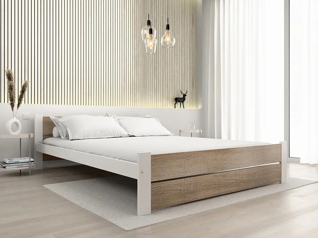 Postel IKAROS DOUBLE 120 x 200 cm, bílá/dub sonoma Matrace: Matrace Deluxe 10 cm, Rošt: S laťkovým roštem