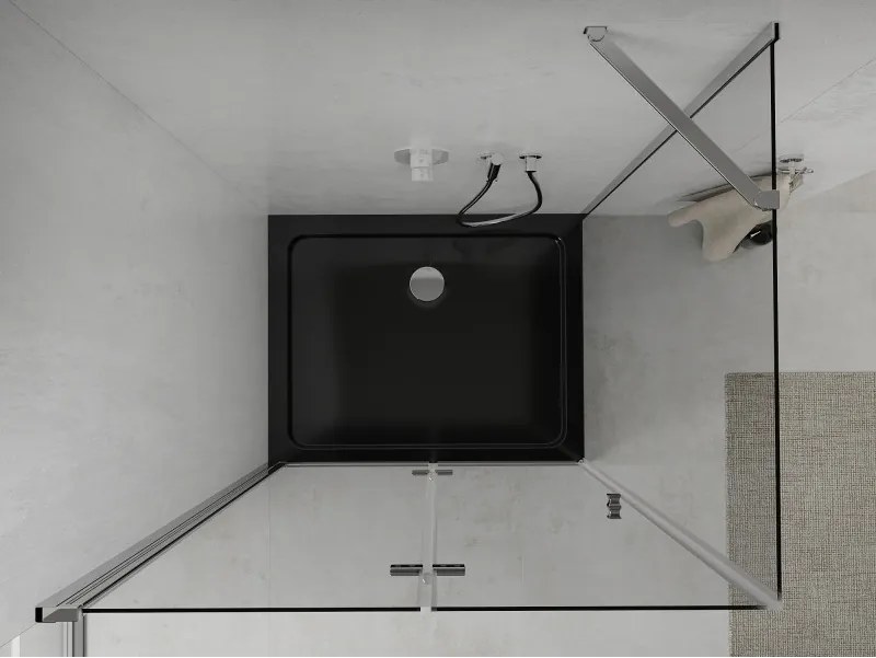 Mexen Lima, sprchový kout se skládacími dveřmi 90 (dveře) x 120 (stěna) cm, 6mm čiré sklo, chromový profil + slim sprchová vanička černá + chromový sifon, 856-080-120-01-00-4070