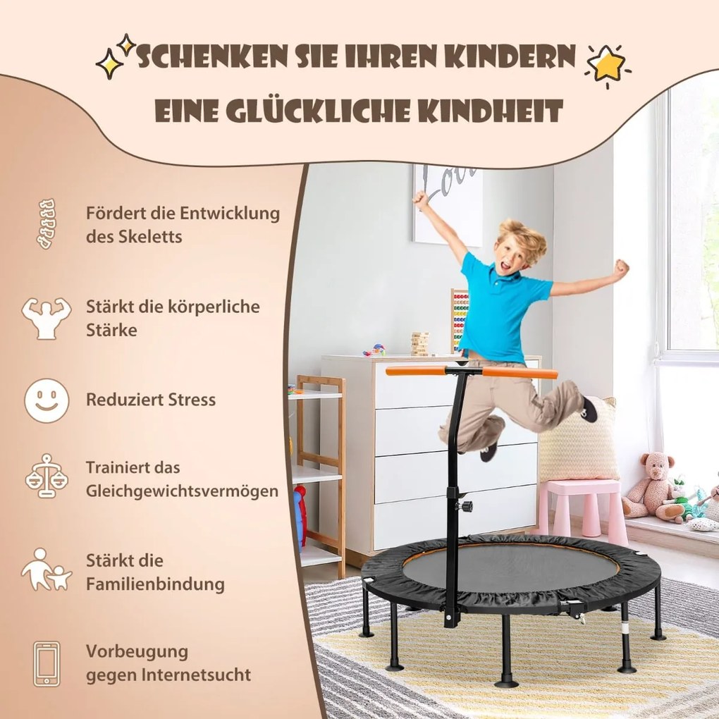Costway Φ117 cm Skládací mini trampolína s výškově nastavitelným madlem dětská
