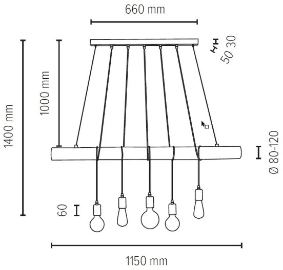Spot-Light 69314504 - Lustr na lanku TRABO 5xE27/60W/230V borovice