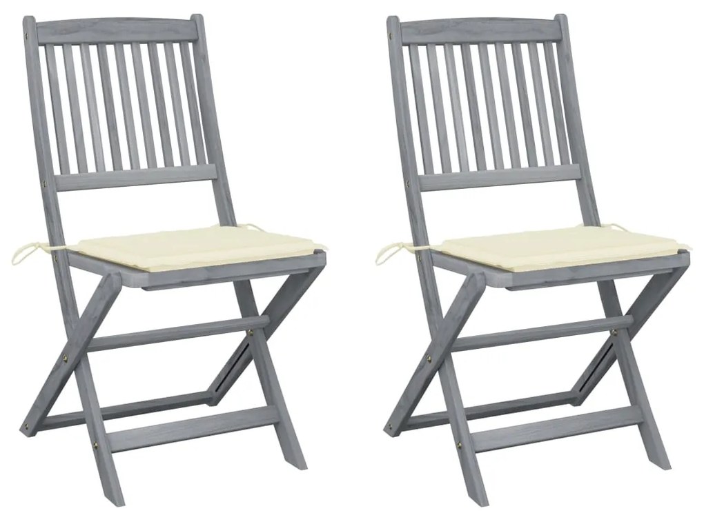 3064538 vidaXL Skládací zahradní židle s poduškami 2 ks masivní akáciové dřevo