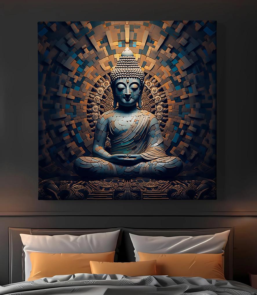 Obraz na plátně - Sedící buddha kostičková zeď FeelHappy.cz Velikost obrazu: 120 x 120 cm