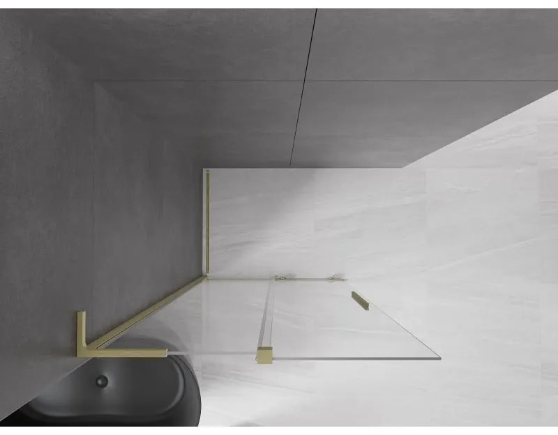 Mexen Velar L, posuvná sprchová zástěna Walk-in 110 x 200 cm, 8mm čiré sklo, zlatá matná, 871-110-003-03-55