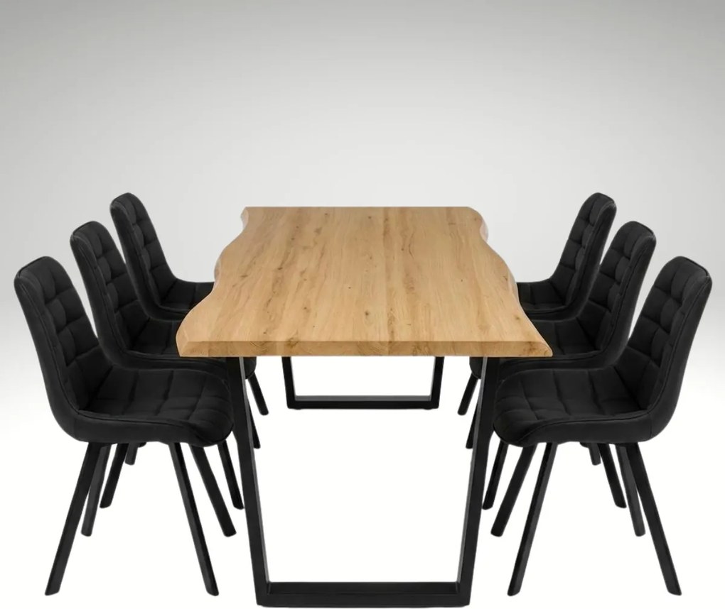 Vikio Jídelní set pro 6 osob 180x90 cm dub noha U černá židle VJS158-6C