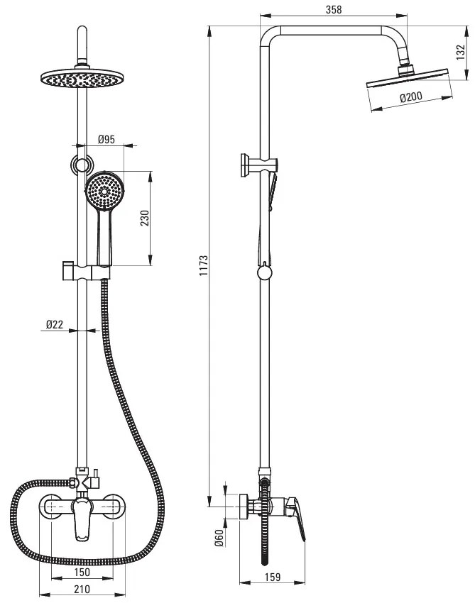 Deante Shower column, 3-function - with mixer tap