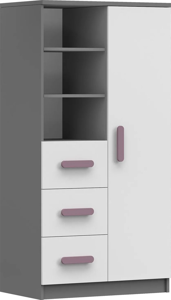 IDZ Knihovna SMYK II 3S1D 05, 80 cm Bílá + Grafit / Barevné úchytky Barva: Grafit