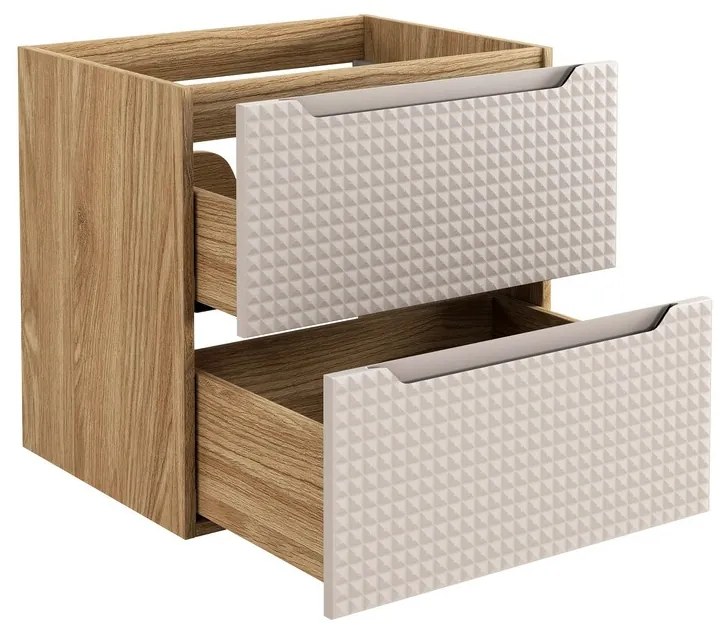 Závěsná skříňka Luxor Beige s deskou a umyvadly 120 cm béžová/dub olejovaný