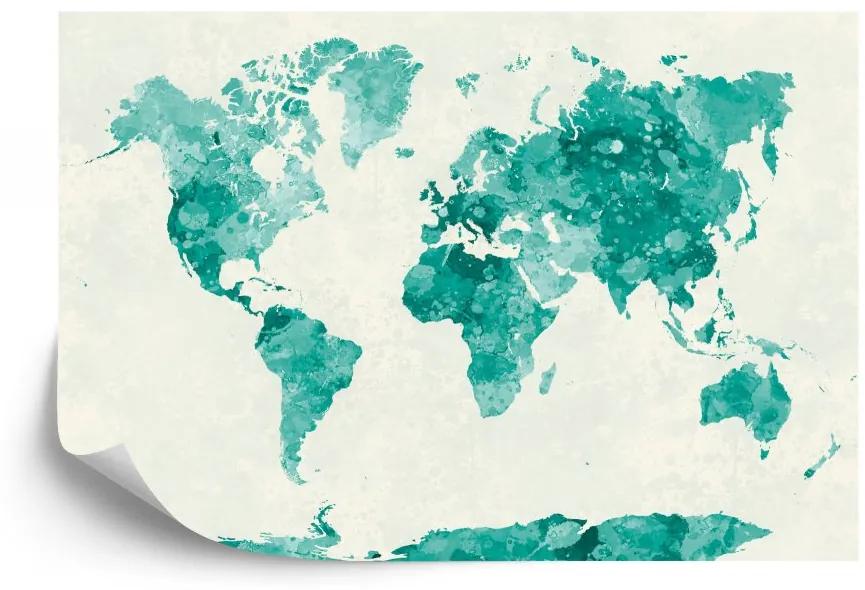 Fototapeta Akvarel Mapa Světa Zelená Omyvatelný vlies 90x60