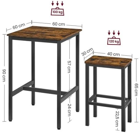 Sada barový stůl a 2x barové stoličky BARTIS hnědá/černá