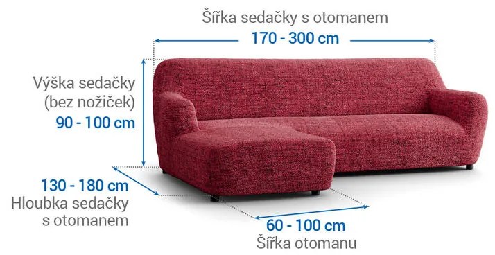 Bielastické potahy VITTORIA bordó sedačka s otomanem vlevo (š. 170 - 300 cm)