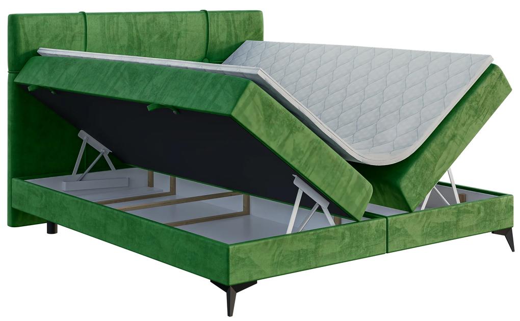 Kontinentální postel 160 cm Nivela (zelená) (s matrací a úl. prostorem). 1043427
