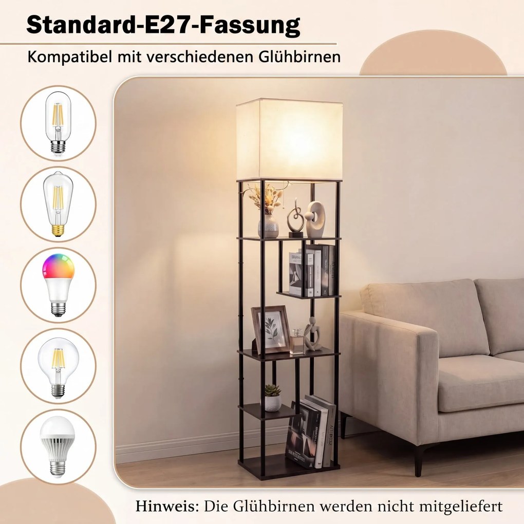 Costway Stojací lampa s policí 172 cm vysoká Stojací lampa s 5 policemi Moderní