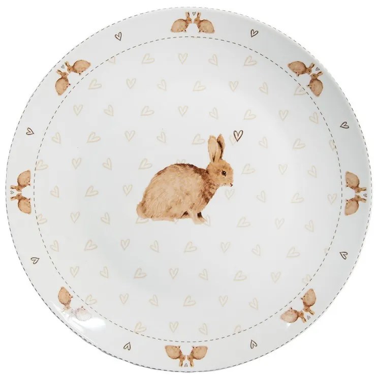 Bílý jídelní talíř s motivem králíčků a srdíček Bunnies in Love - Ø 26*2 cm