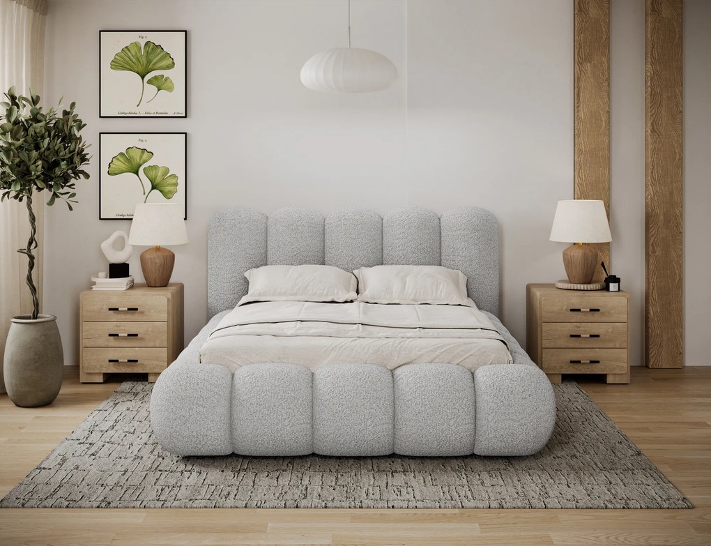 Postel Oloroso 140x200 s kovovým roštem a úložným prostorem, šedé bouclé