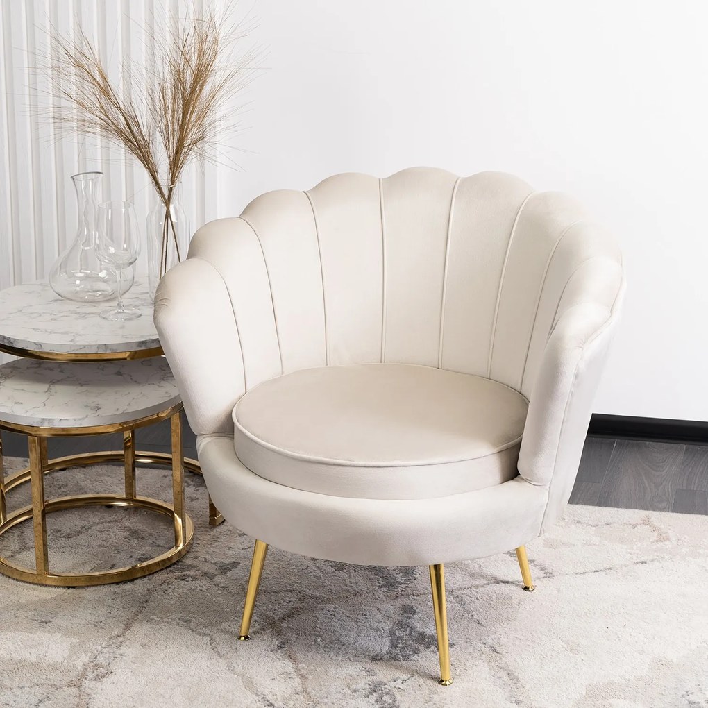 Designové křeslo Angel samet krémové/zlaté