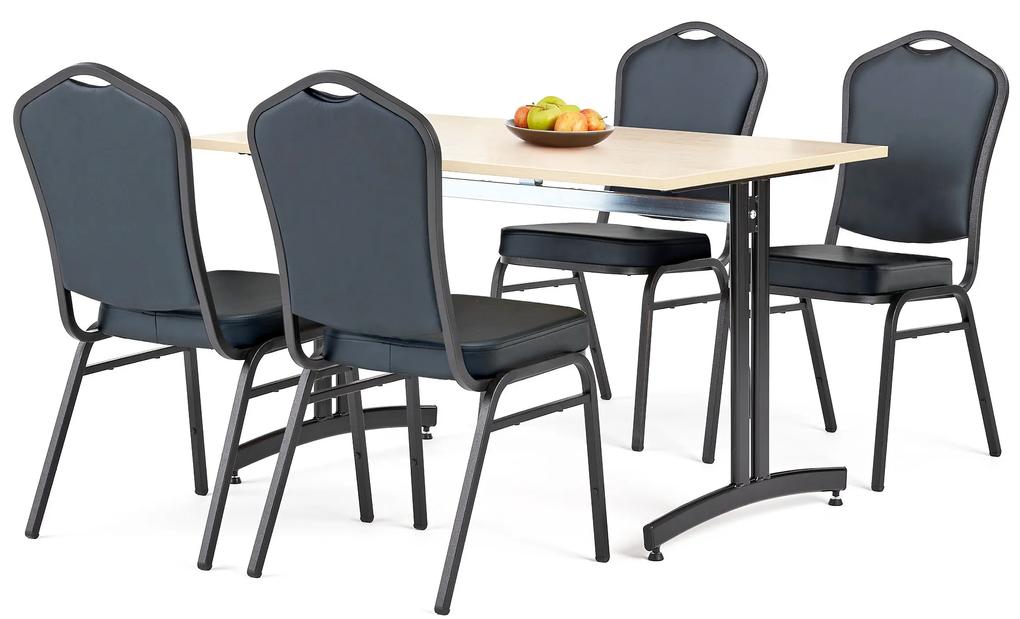 AJ Produkty Jídelní sestava Sanna + Chicago: 1 stůl 1200x800 mm, bříza + 4 židle, černá/černá koženka