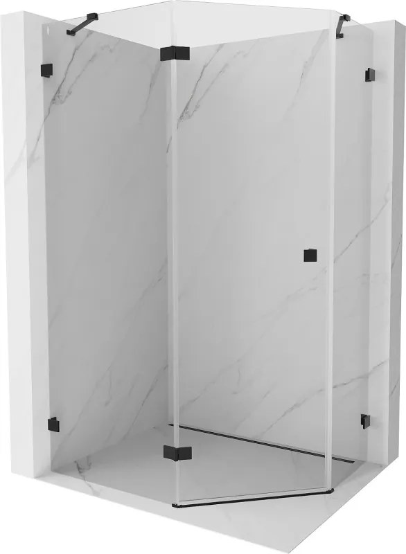 Mexen Lunar, Pětiúhelníkový sprchový kout Mexen Lunar naklápěcí doleva 100 x 80 cm, 8mm čiré sklo, černý profil, 831-100L-080P-70-00-L