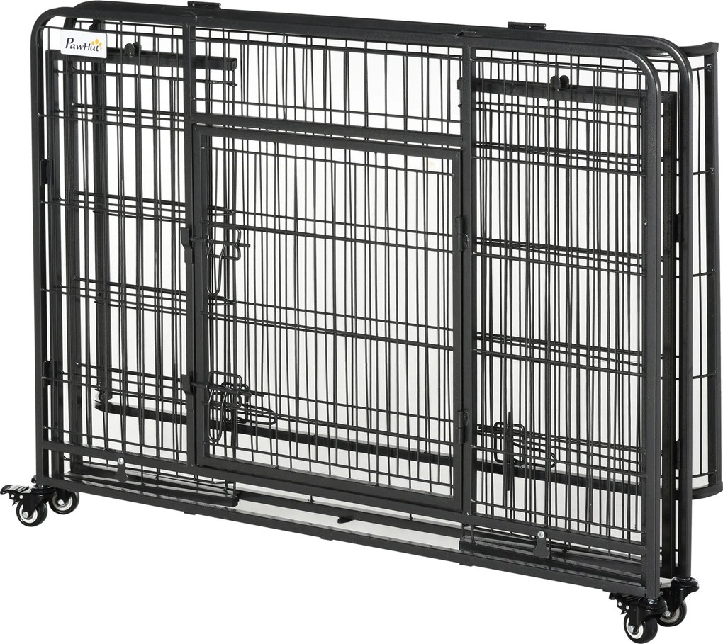 Skládací kovová klec pro psy PawHut pro velká plemena 109,5x71x78 cm s kolečky a brzdami, odnímatelným táckem a dveřmi se zámky pro zlatého retrívra a