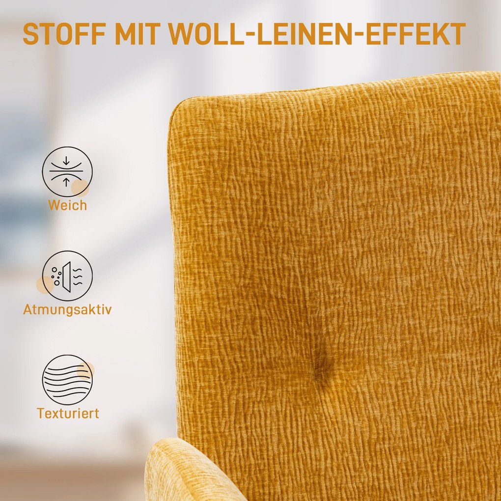 HOMCOM Polstrované křeslo, akcentové křeslo, moderní design, otočné, do 120 kg, žluté
