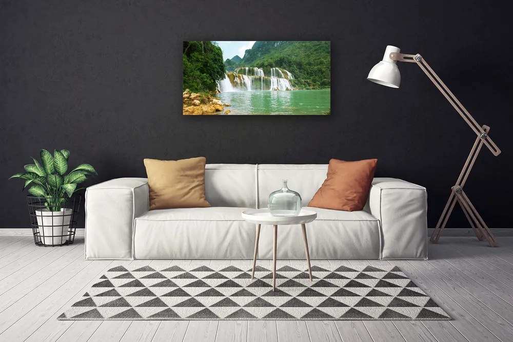 Obraz na plátně Les Vodopád Krajina 140x70 cm
