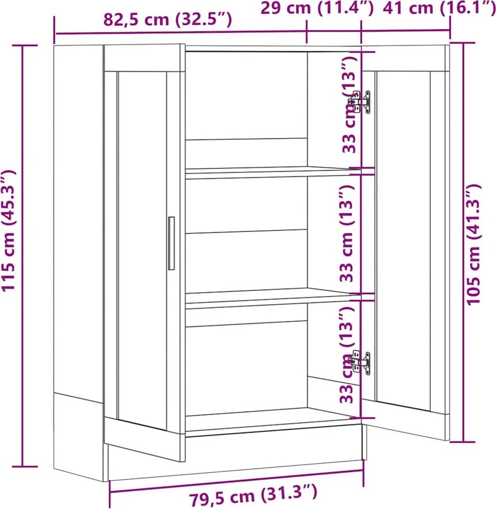 vidaXL Prosklená skříň 82,5 x 30,5 x 115 cm dřevotříska [802755] Barva: Betonová šedá