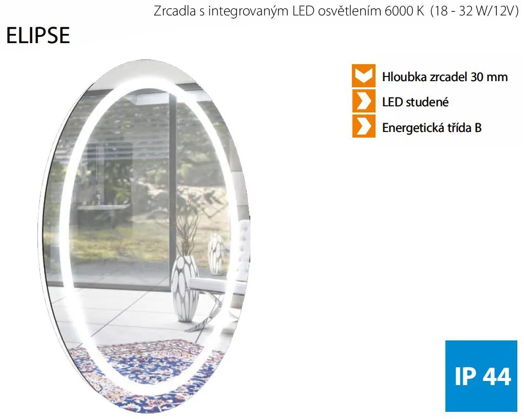 Intedoor Elipse Zrcadlo s integrovaným LED osvětlením, topnou fólií -  EL ZS 80/60