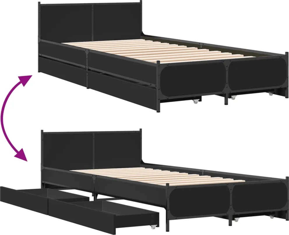 Rám postele se zásuvkami černý 75 x 190 cm kompozitní dřevo 3279972