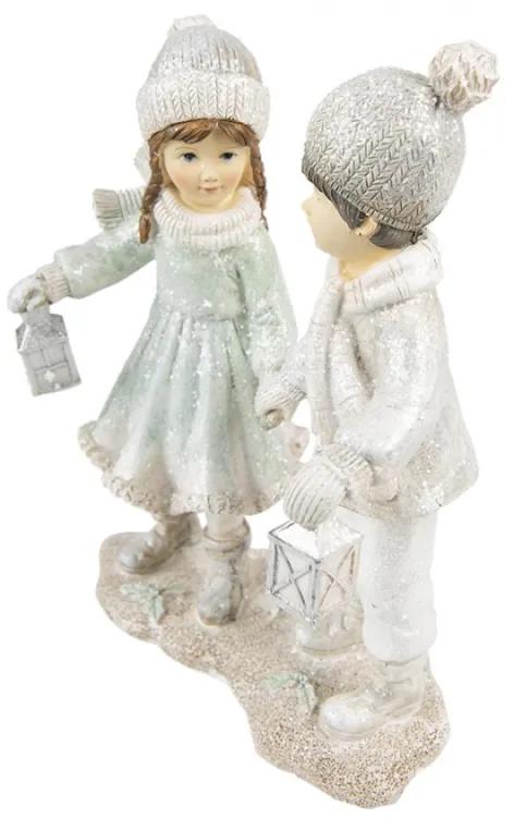 Vánoční dekorace soška děti držící se za ruce s lucernami – 16x9x19 cm